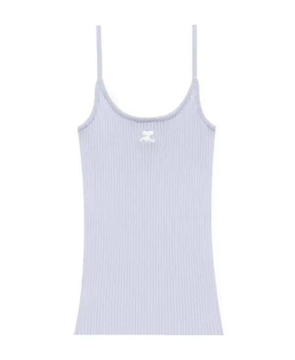 COURREGES Courrèges Logo Embroidered Ribbed Sleeveless Top - White