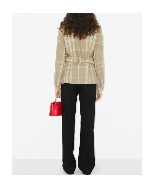 Burberry Plaid High-neck Jacket With Drawstring Details
