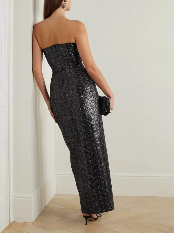 Balmain Embellished Sequinned Strapless Tweed Dress
