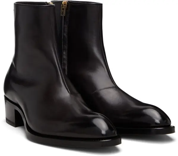 TOM FORD Leather Zip Boots - Black