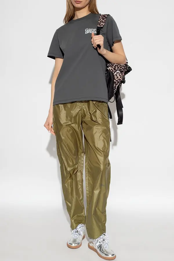GANNI Logo Printed Elastic Waist Trousers