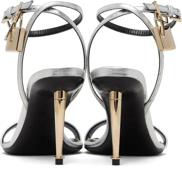 TOM FORD Pointed-toe Open-toe Sandals With Ankle Strap And Logo Pendant - Gray