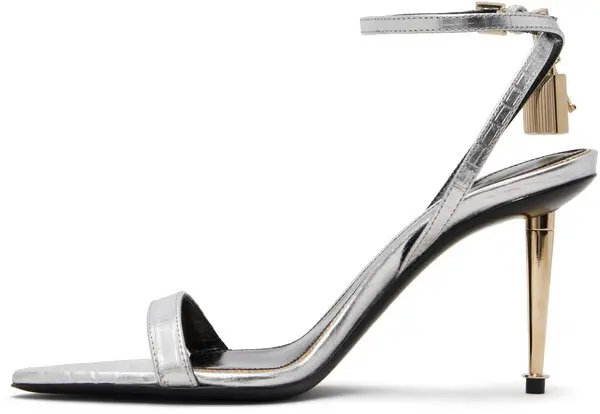 TOM FORD Pointed-toe Open-toe Sandals With Ankle Strap And Logo Pendant - Gray
