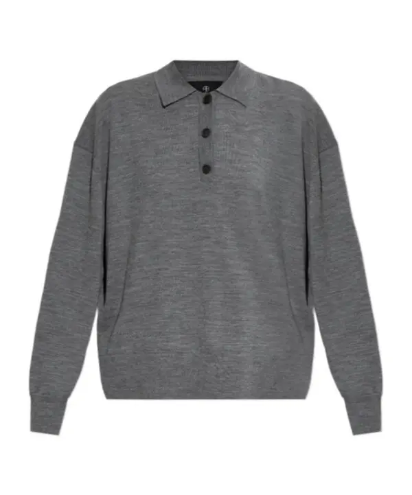 ANINE BING Buttoned Polo Top - Gray