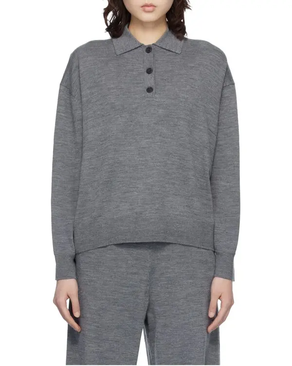 ANINE BING Buttoned Polo Top - Gray