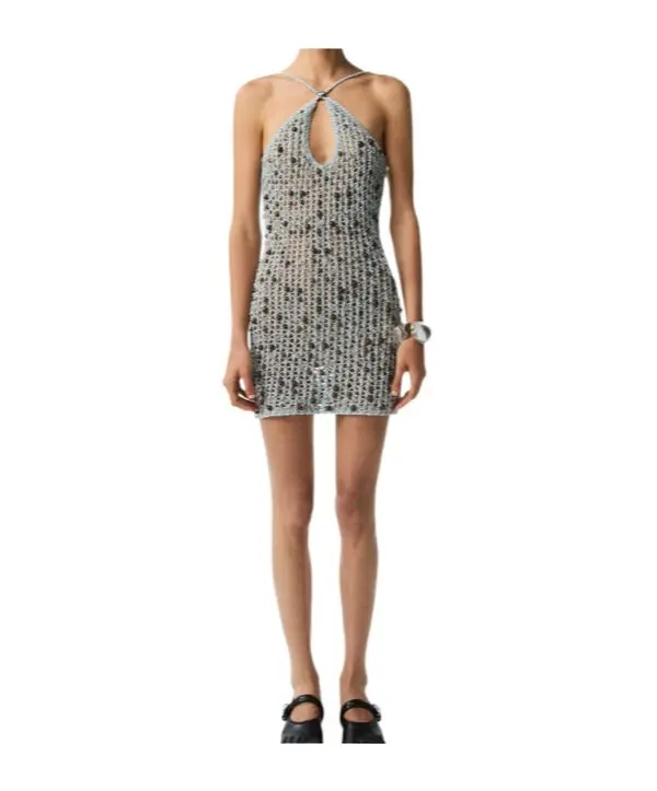 Coperni Beaded Crochet Mini Dress - Grey