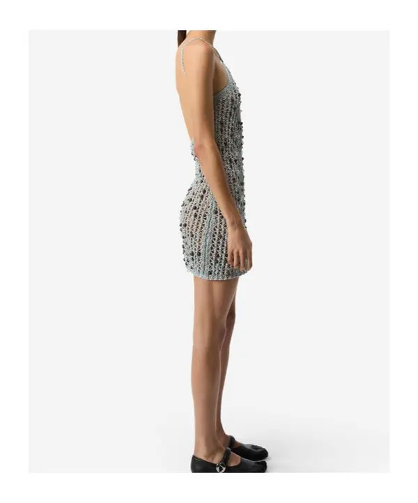 Coperni Beaded Crochet Mini Dress - Grey