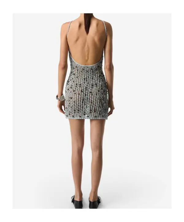 Coperni Beaded Crochet Mini Dress - Grey