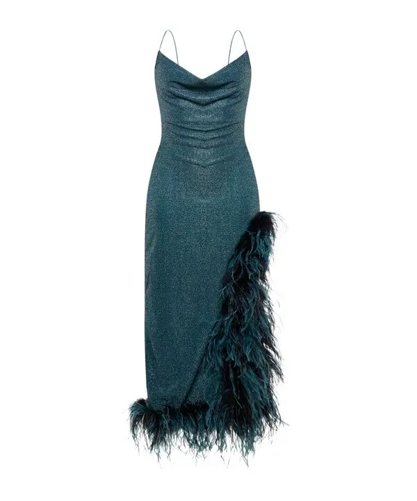 Oseree Feather-trimmed Midi Dress - Blue