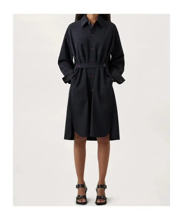 LEMAIRE Pleated Shirt Dress In Light Wool Gabardine