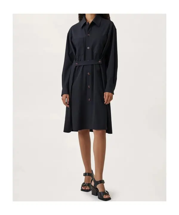 LEMAIRE Pleated Shirt Dress In Light Wool Gabardine