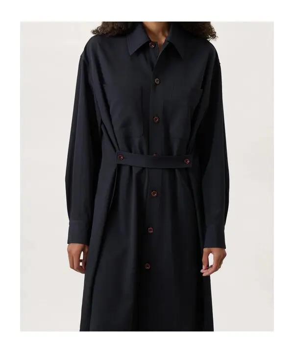 LEMAIRE Pleated Shirt Dress In Light Wool Gabardine