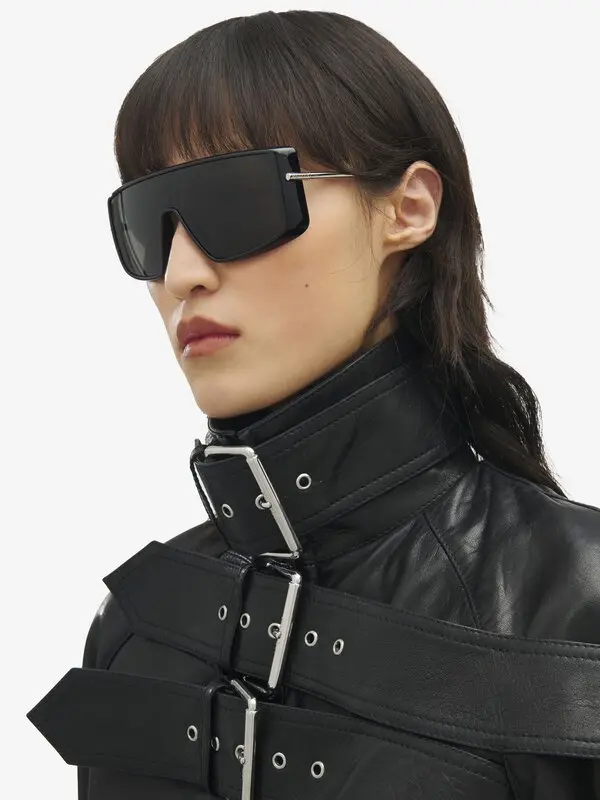 Alexander McQueen T-bar Visor Sunglasses - Black/silver