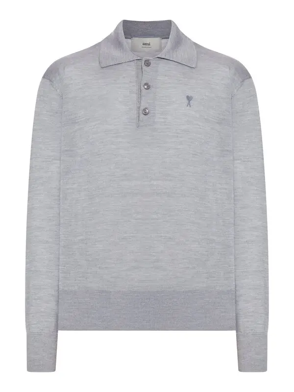 AMI Paris De Coeur Embroidered Wool Polo Shirt