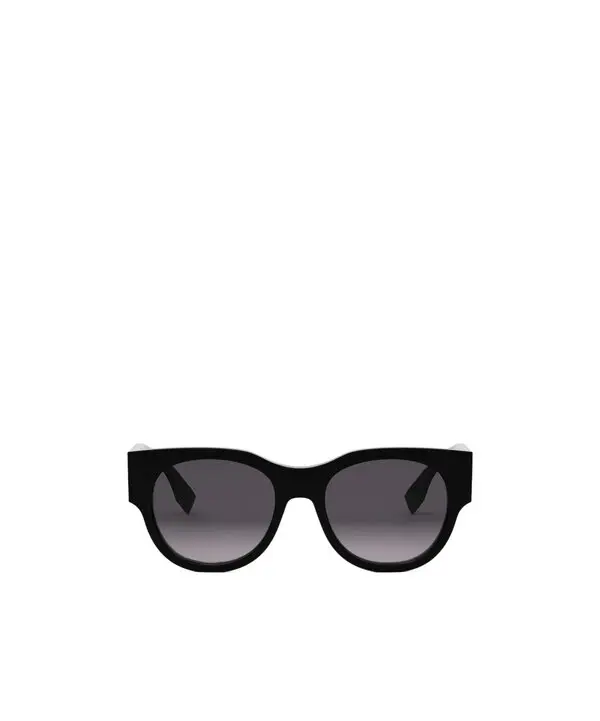 Fendi Round Frame Sunglasses With Temple Logo Details - Black