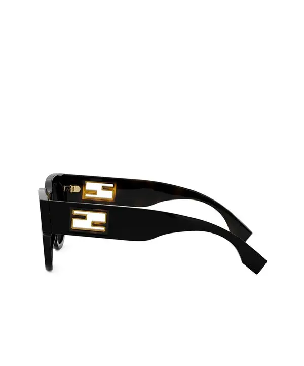 Fendi Round Frame Sunglasses With Temple Logo Details - Black