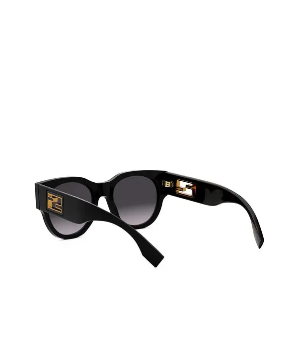 Fendi Round Frame Sunglasses With Temple Logo Details - Black