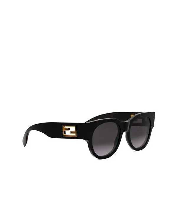 Fendi Round Frame Sunglasses With Temple Logo Details - Black