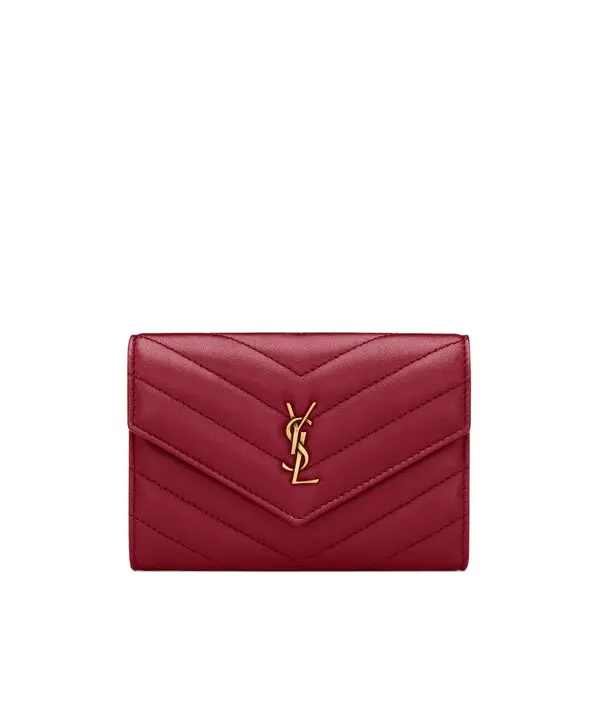 Saint Laurent Cassandre Wallet In Lambskin - Deep Red
