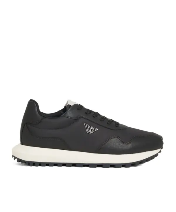 Emporio Armani Logo Plaque Lace-up Sneakers - Black