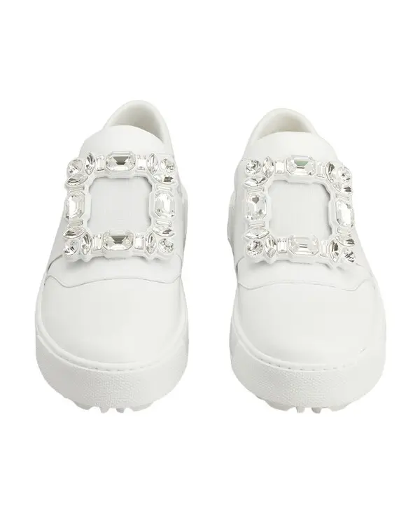 ROGER VIVIER Leather "viv' Golf" Sneakers With Rhinestone Buckle