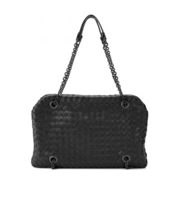 Bottega Veneta Woven Pattern Chain Handbag - Black
