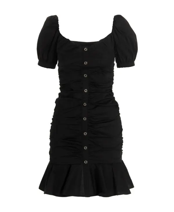 Pinko Ruched Button-up Dress With Bubble Short Sleeves