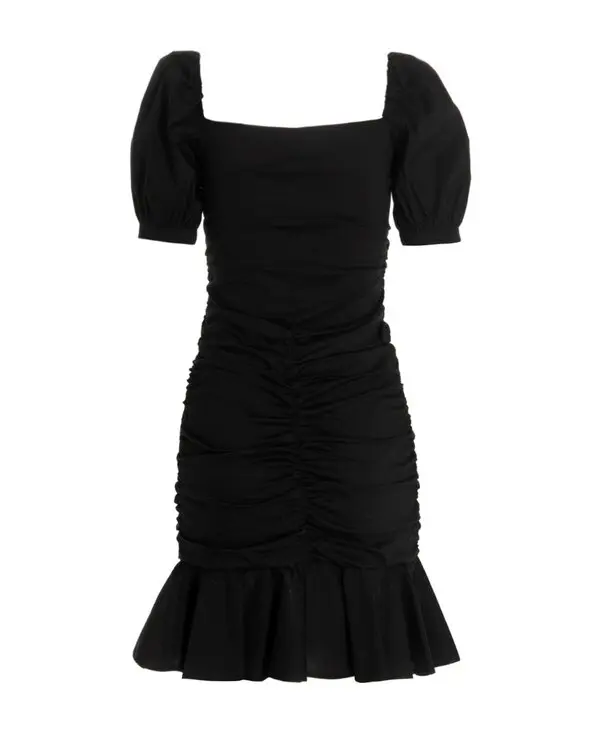 Pinko Ruched Button-up Dress With Bubble Short Sleeves