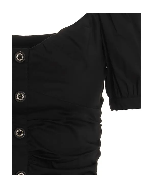 Pinko Ruched Button-up Dress With Bubble Short Sleeves