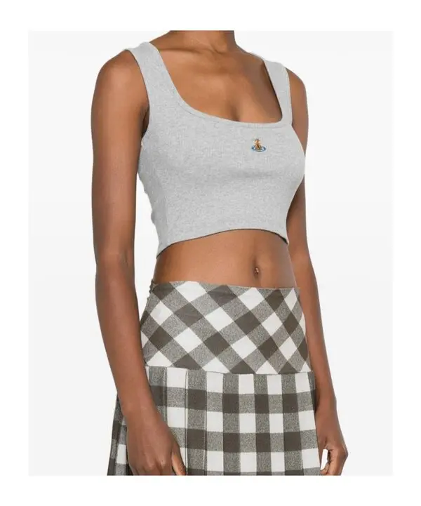VIVIENNE WESTWOOD Orb Embroidered Ribbed Cropped Top