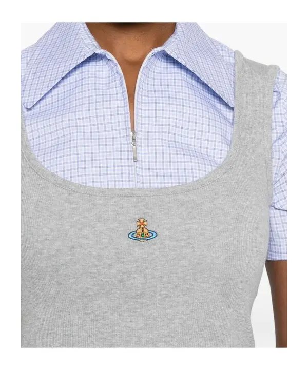 VIVIENNE WESTWOOD Orb Embroidered Ribbed Cropped Top