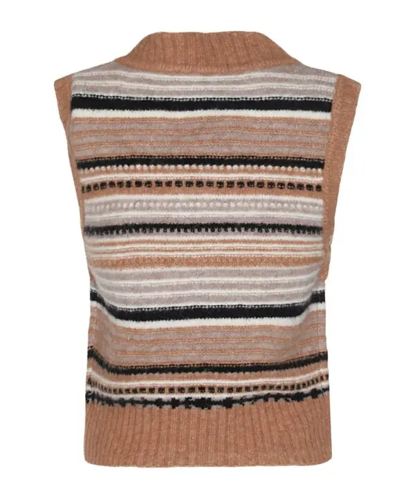 GANNI Striped Sleeveless V-neck Jumper - Brown
