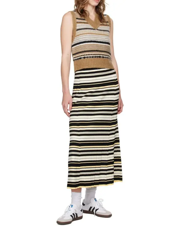 GANNI Striped Sleeveless V-neck Jumper - Brown