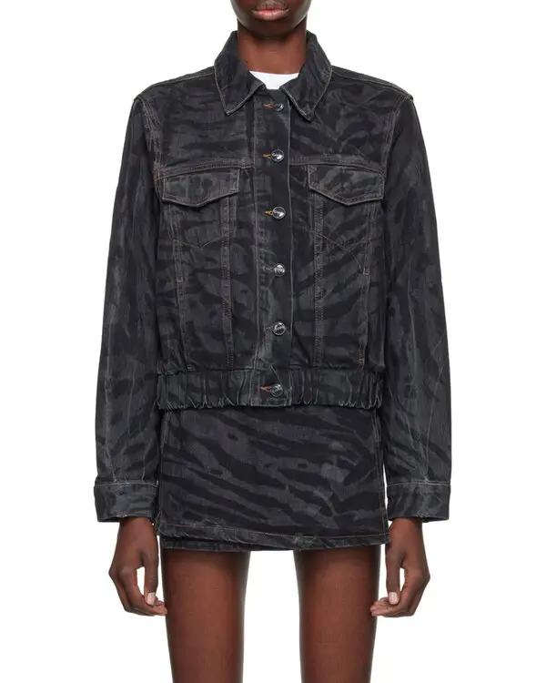 GANNI Zebra Print Cropped Jacket - Black