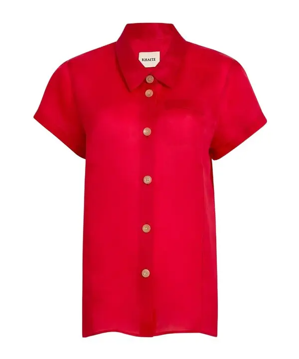 Khaite Keefe Button-up Blouse In Silk Organza - Of Raspberry