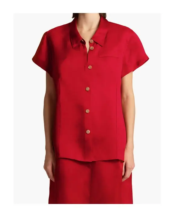 Khaite Keefe Button-up Blouse In Silk Organza - Of Raspberry