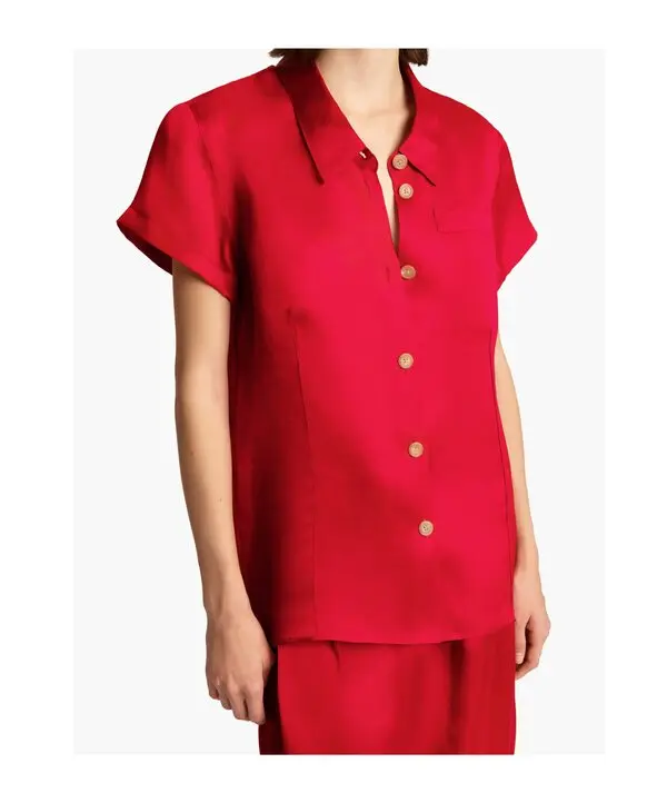 Khaite Keefe Button-up Blouse In Silk Organza - Of Raspberry