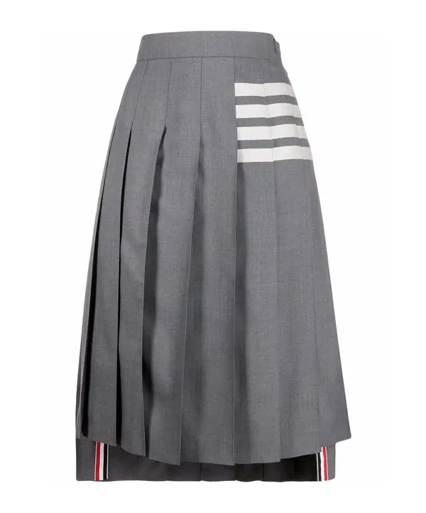 Thom Browne Pleated Asymmetric Midi Skirt With Signature Stripes
