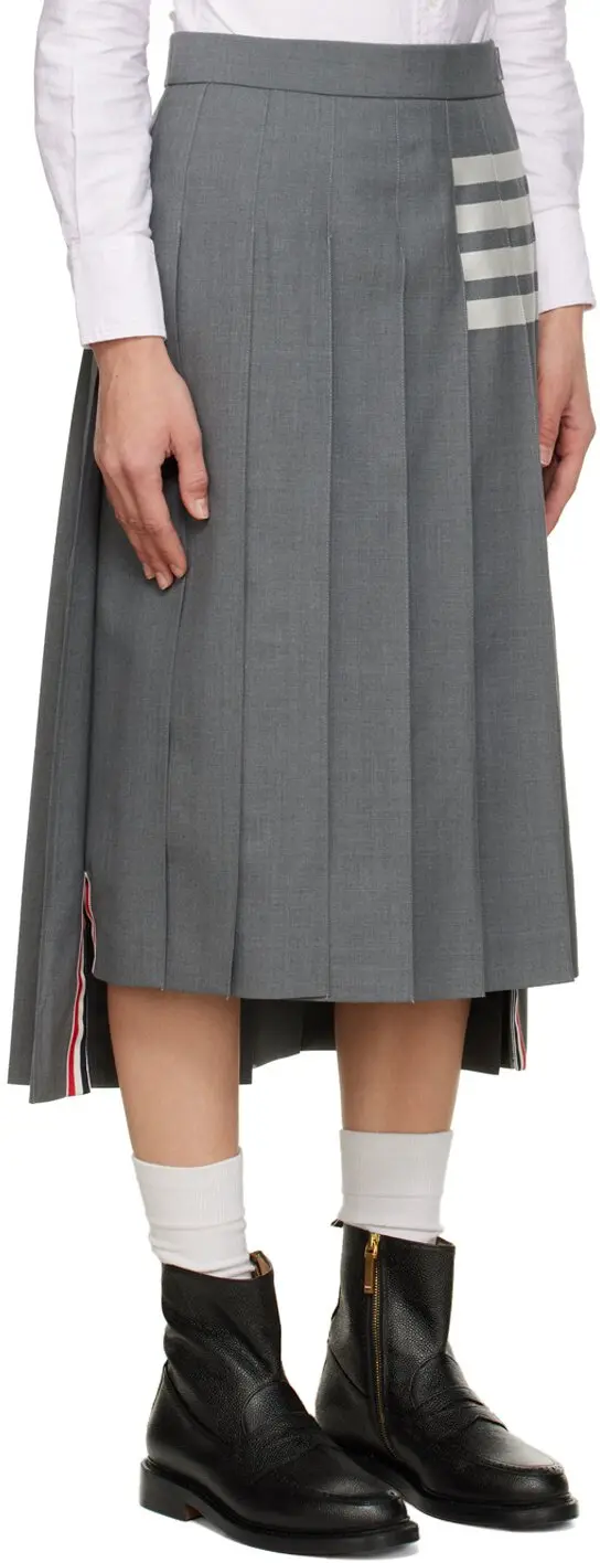 Thom Browne Pleated Asymmetric Midi Skirt With Signature Stripes
