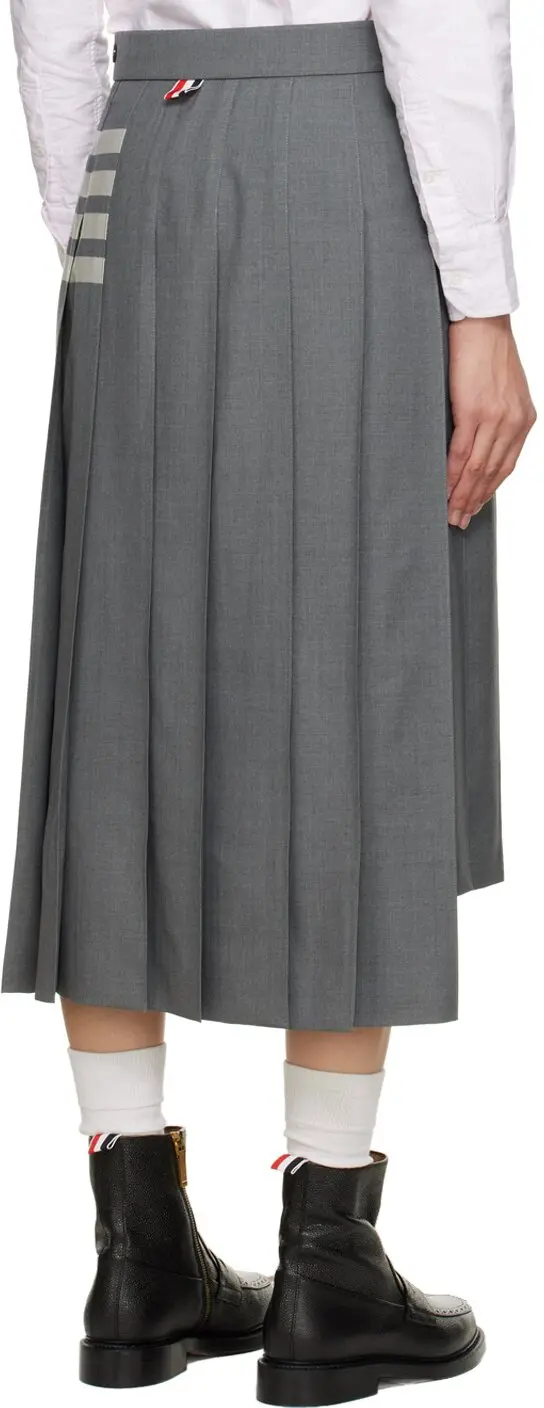Thom Browne Pleated Asymmetric Midi Skirt With Signature Stripes