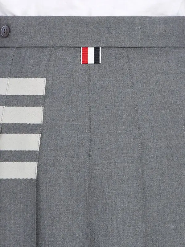 Thom Browne Pleated Asymmetric Midi Skirt With Signature Stripes - Medium Gray
