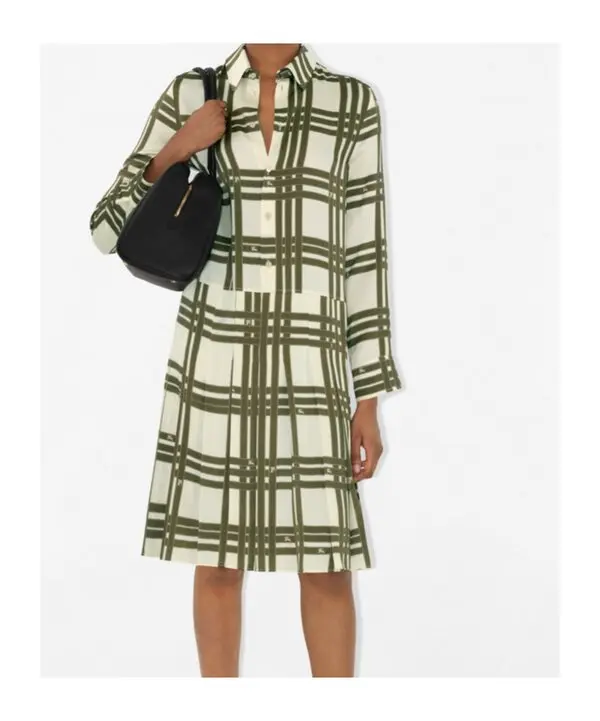 Burberry Ribbon-check Pleated Midi Dress