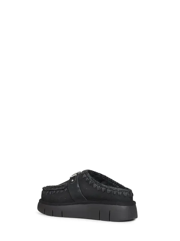 Mou Crochet Slip-on Mules With Wool Details - Black