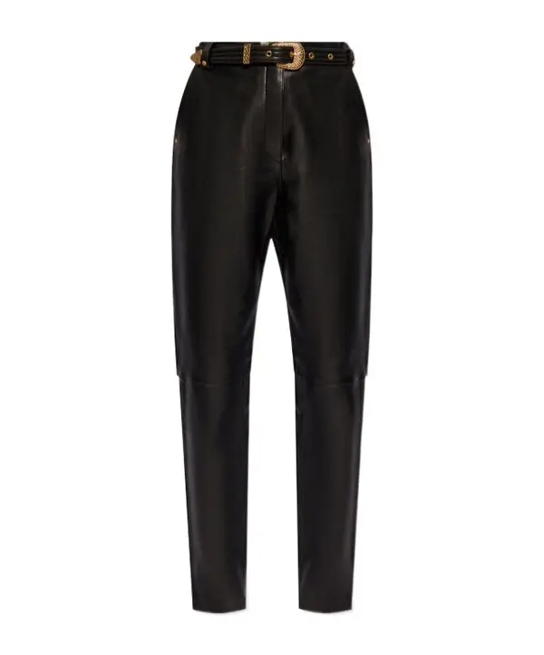 Balmain High Waist Tapered Leg Leather Pants