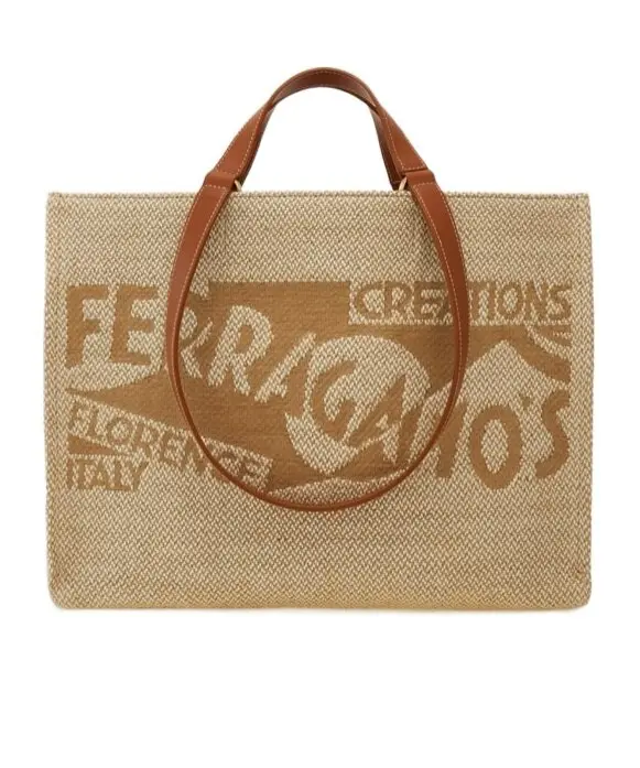 FERRAGAMO Logo Tote Bag - Camel/white