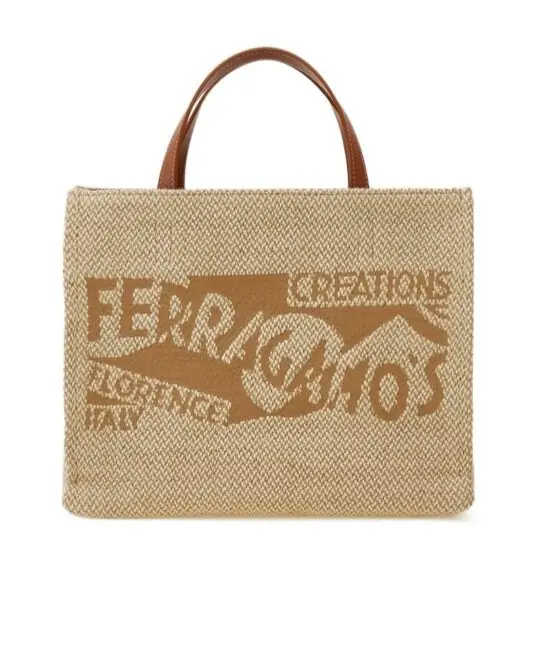 FERRAGAMO Logo Tote Bag - Camel/white