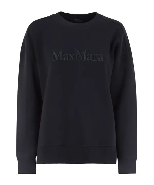Max Mara Crewneck Long Sleeve Sweatshirt With Logo Detail - Blue