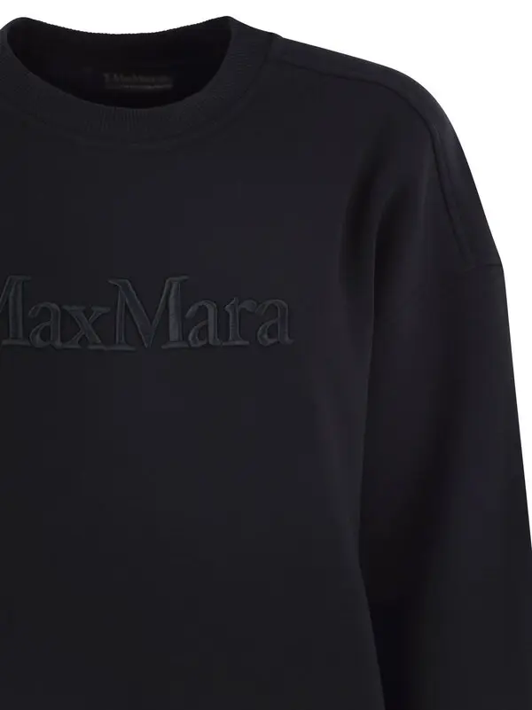 Max Mara Crewneck Long Sleeve Sweatshirt With Logo Detail - Blue