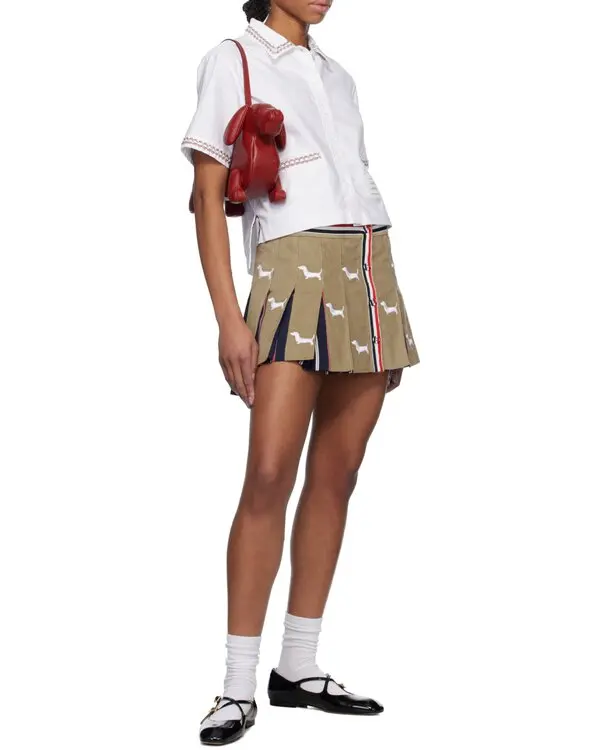 Thom Browne Hector Embroidery Corduroy Pleated Mini Skirt