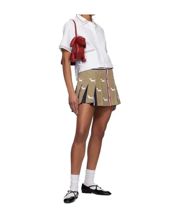 Thom Browne Hector Embroidery Corduroy Pleated Mini Skirt